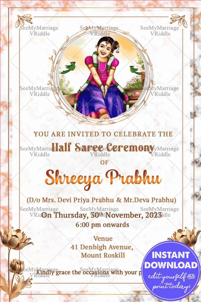 Half Saree Ceremony, Langa Voni, Saree Function Ceremony Invitations ...