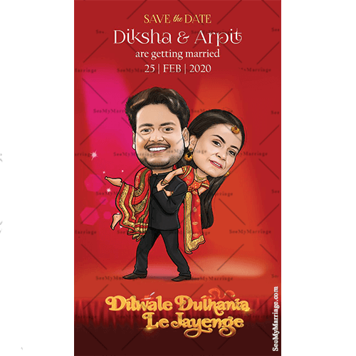 Dilwale Ki Dhulhan – Ddlj Theme Couple Wedding Caricature Groom Holding ...