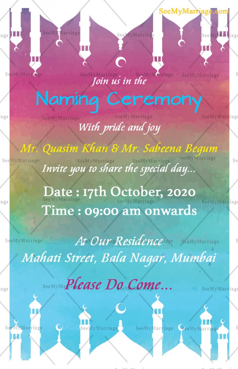 Trendy Rainbow Theme Muslim Baby Naming Ceremony Invitation Ecard With ...