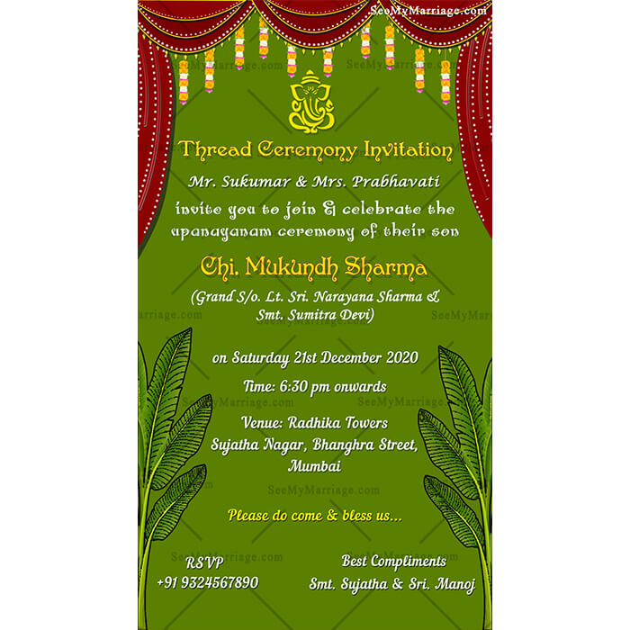 Traditional Thread Ceremony Invitation Card – SeeMyMarriage