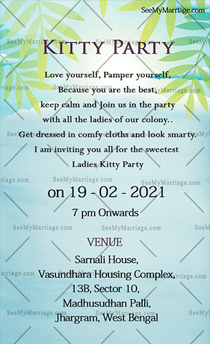 Welcome To The Party Kitty Party Message Card – SeeMyMarriage