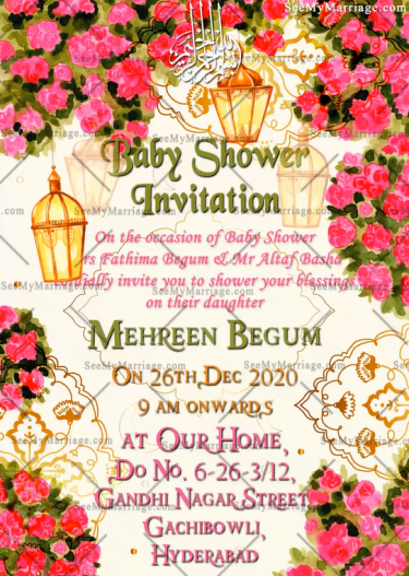 Pink Floral Theme Muslim Baby Shower Invitation Gif With Cream ...