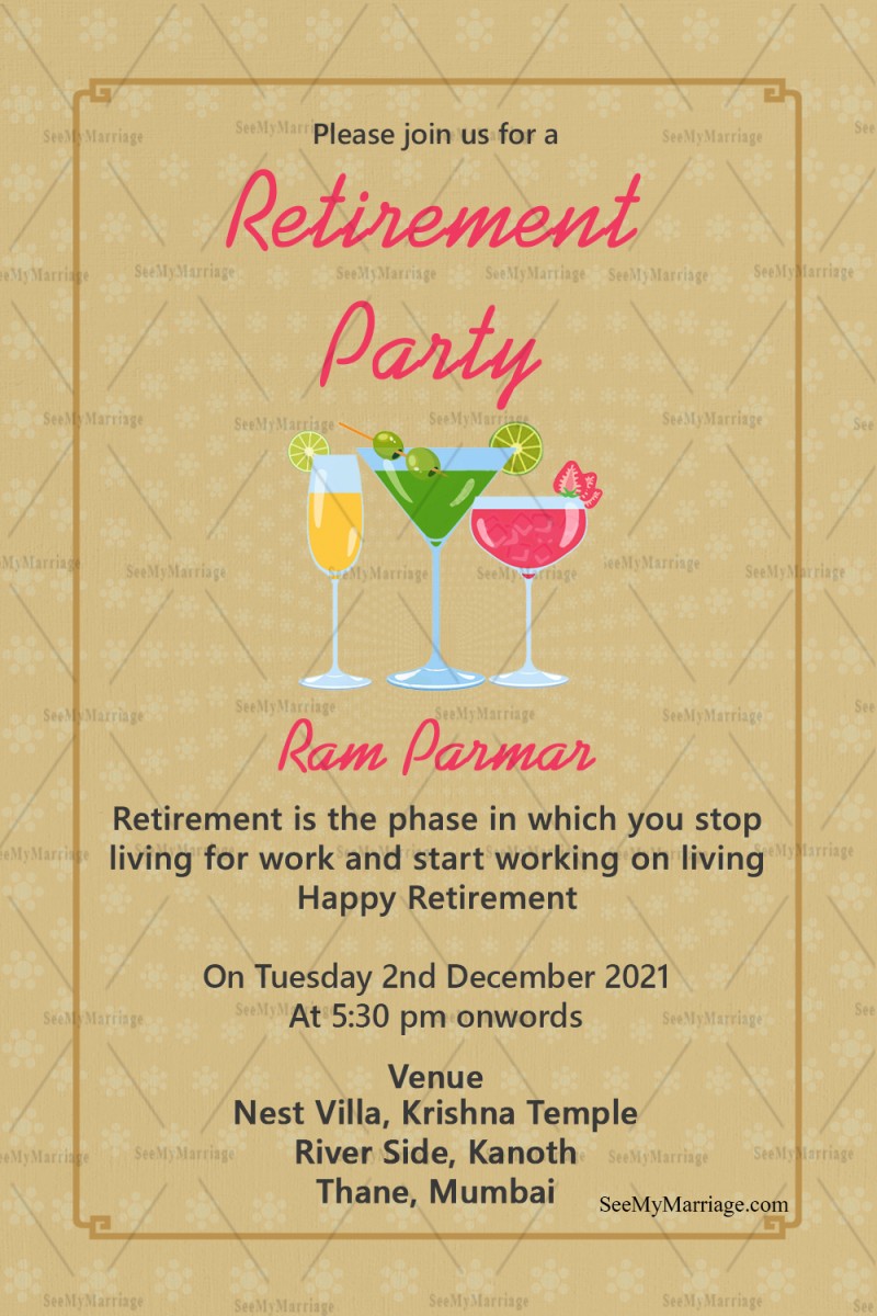 Cocktail Theme Retirement Party Invitation Card – SeeMyMarriage