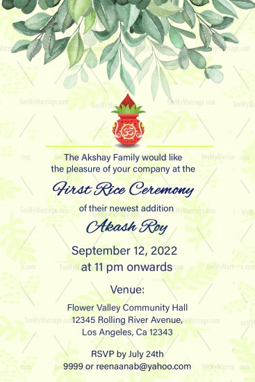 First Rice Ceremony Invitation Card With Watercolour Floral Theme ...