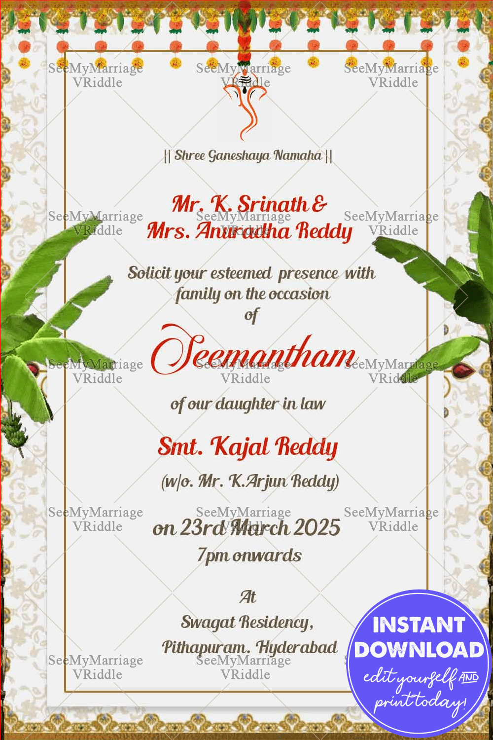 Hindu Traditional Border Theme Seemantham Invitation Card – SeeMyMarriage