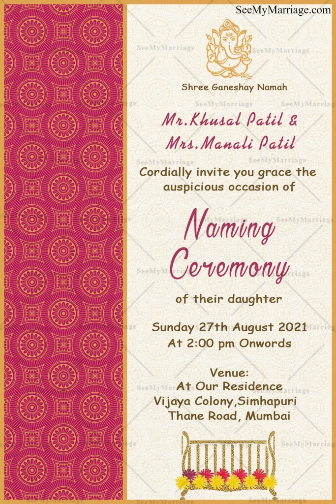 Traditional Naming Ceremony Invitation Card With Pink And Cream Theme ...