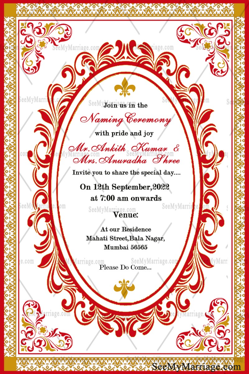 Traditional Naming Ceremony Invitation Card With Red & Cream Theme ...