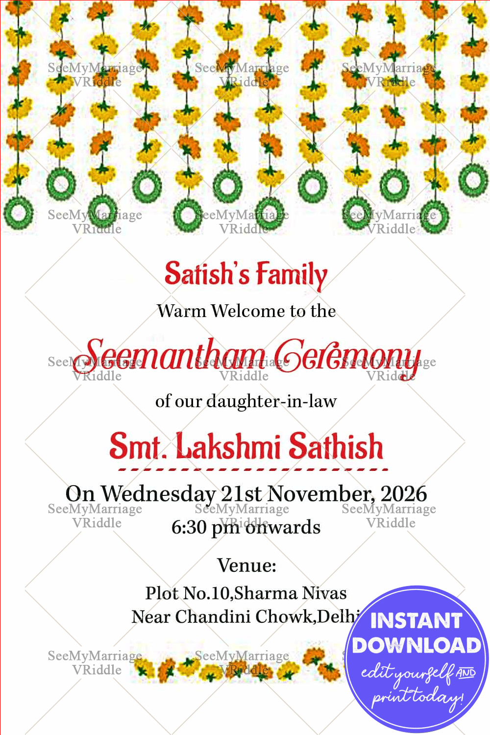 Pritable Seemantham Invitation Card In Telugu – SeeMyMarriage
