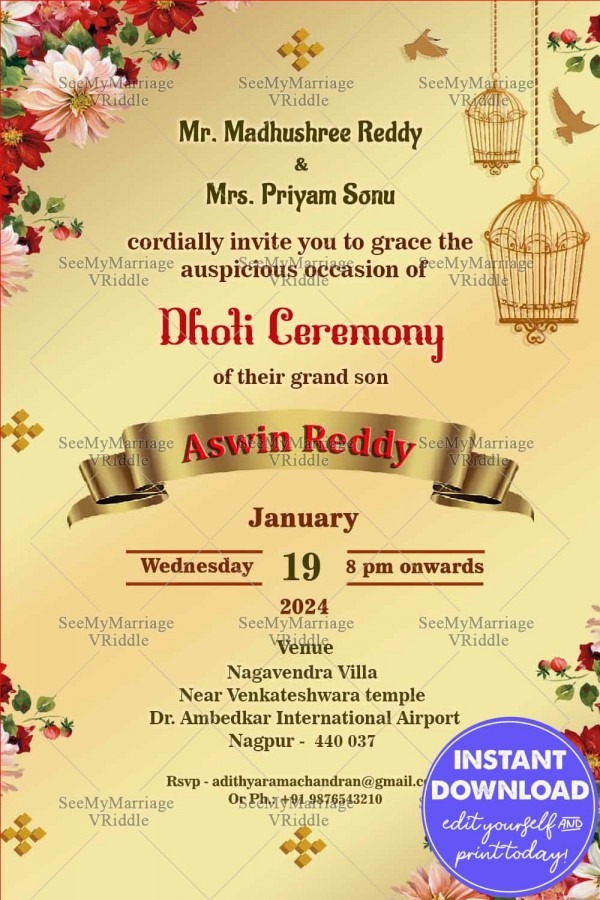 Create Dhoti Ceremony / Function, Pattu Panchala Function Invitation ...