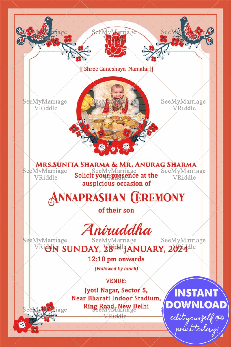 Simple Floral Annaprashan Invitation Card – SeeMyMarriage