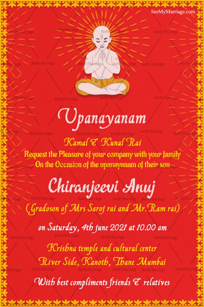 Traditional Red Theme Dhoti Ceremony Invitation Card – SeeMyMarriage