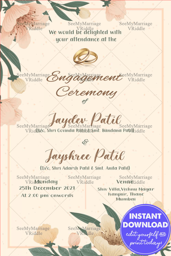 Flowral With Light Pink Theme Engagement Invitation Card – SeeMyMarriage