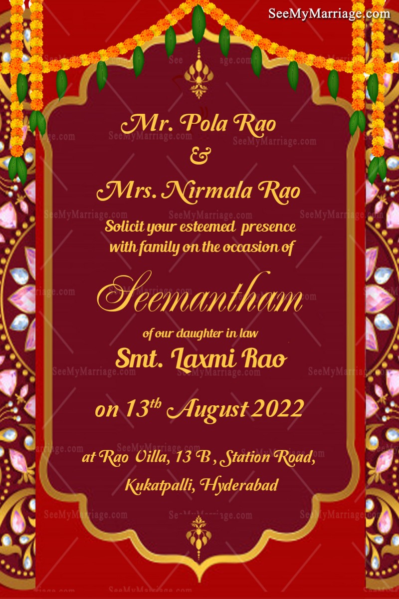 Maroon Theme Godh Bharai Invitation Card – SeeMyMarriage