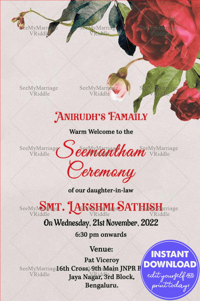 Simple Flowers Theme Seemantham Invitation Card – SeeMyMarriage