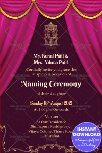 Traditional Pink Theme Naming Ceremony Invitation Card With Curtain ...
