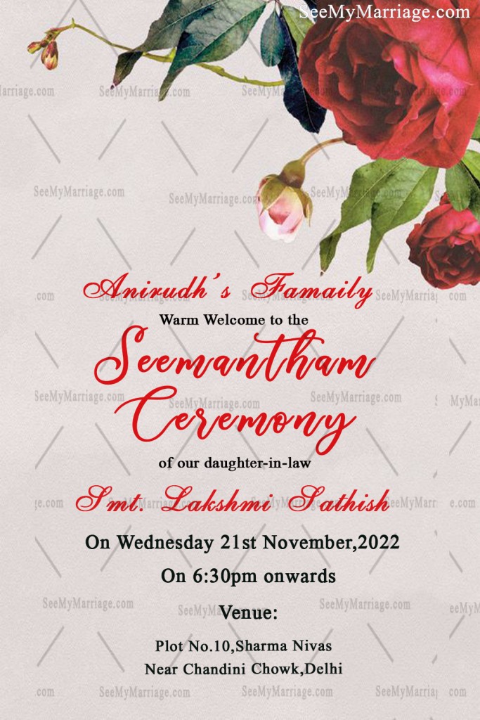 Simple Flowers Theme Seemantham Invitation Card – SeeMyMarriage