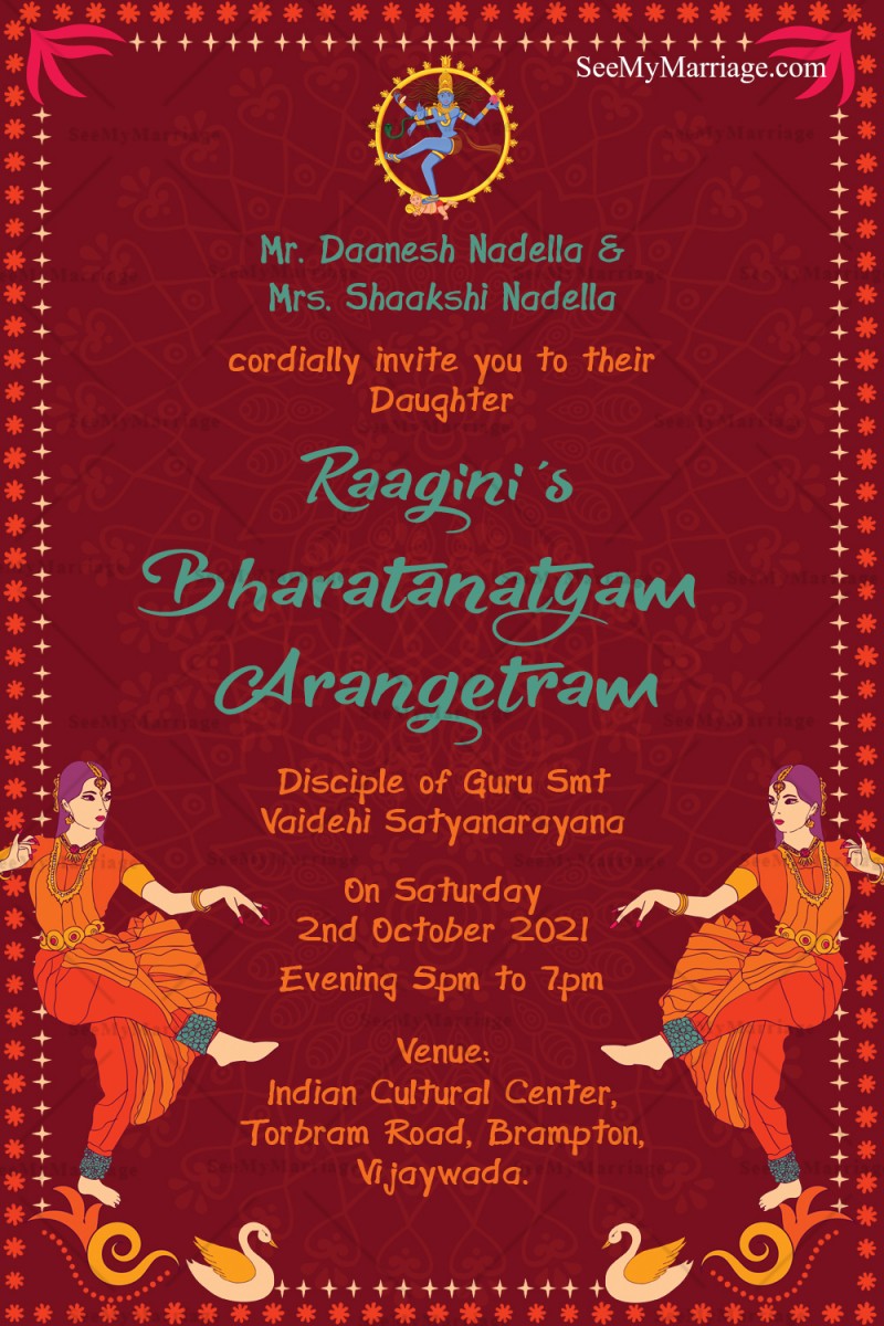 Floral Frame And Mandala Design Arangetram Invitation Card With Red ...