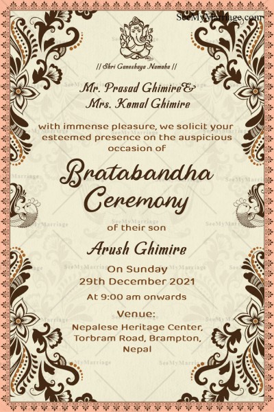 Pink Border Theme Card With Floral Design Nepali Bratabandha Ceremony ...
