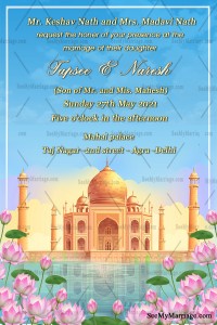 Royal Lotus & Taj Mahal Theme Wedding Invitation Card With Cute Couple ...
