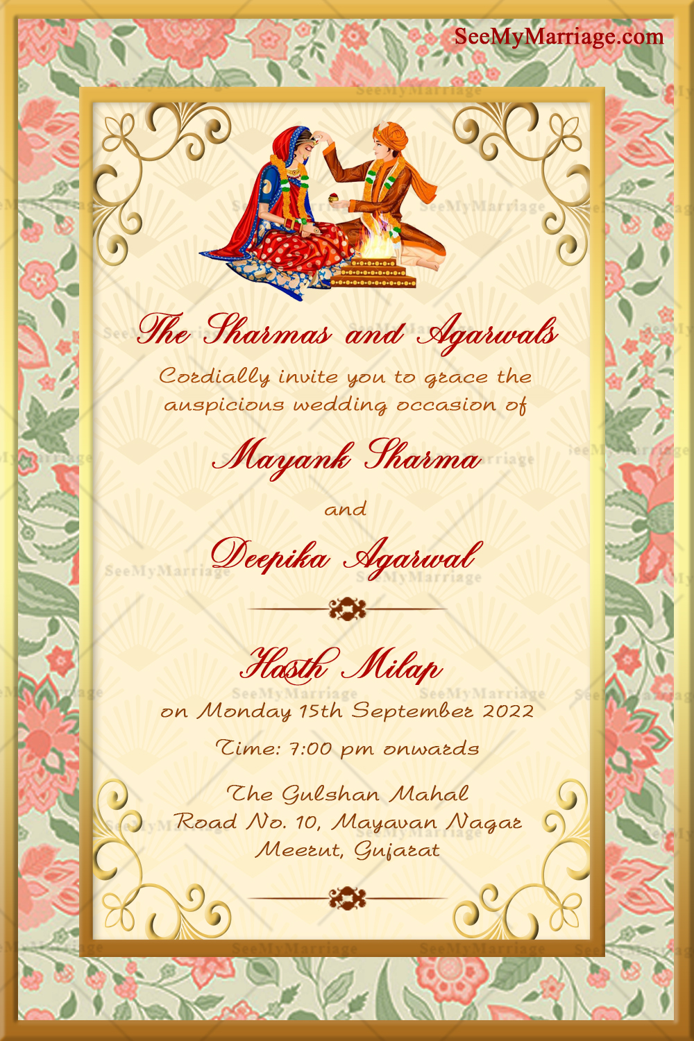 Colorful Floral Theme Gujarati Wedding Invitation Card – SeeMyMarriage