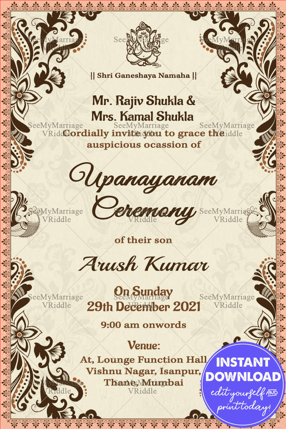 Pink Border Theme Card With Floral Design Nepali Bratabandha Ceremony ...