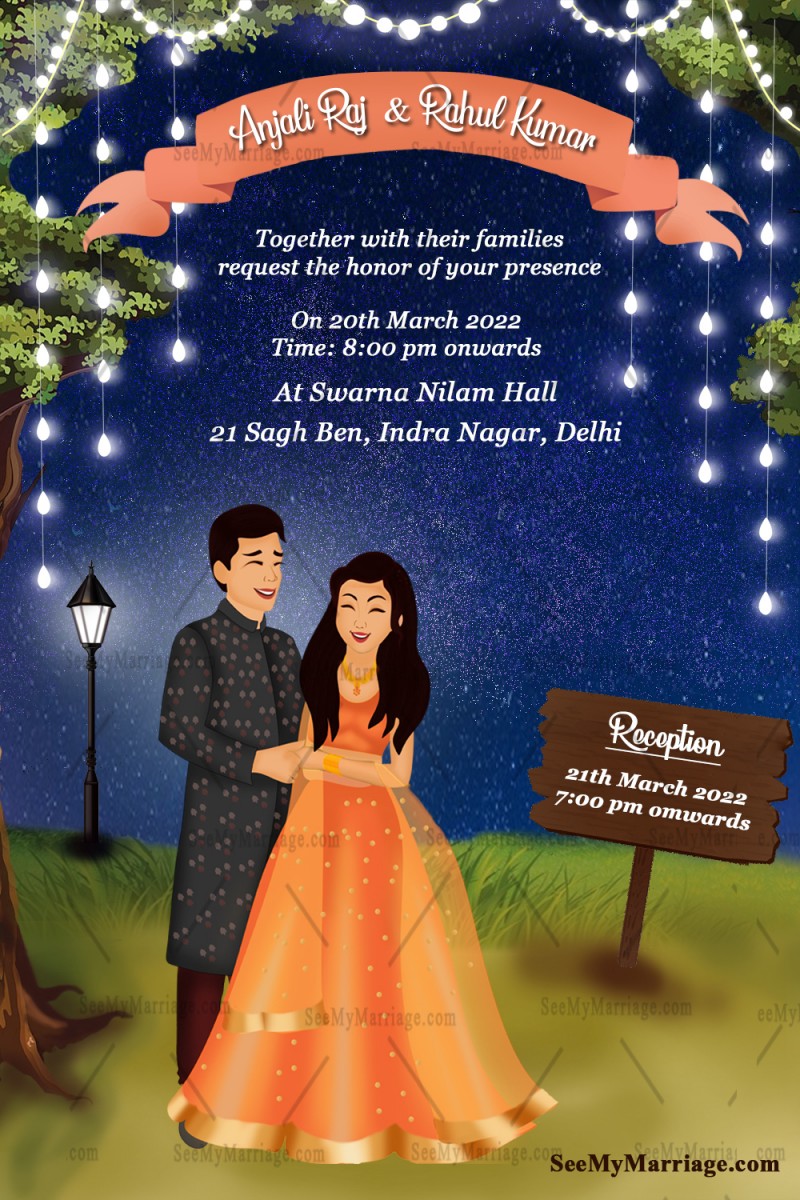 Royal String Lights With Cute Couple Theme Wedding Invitation Card ...