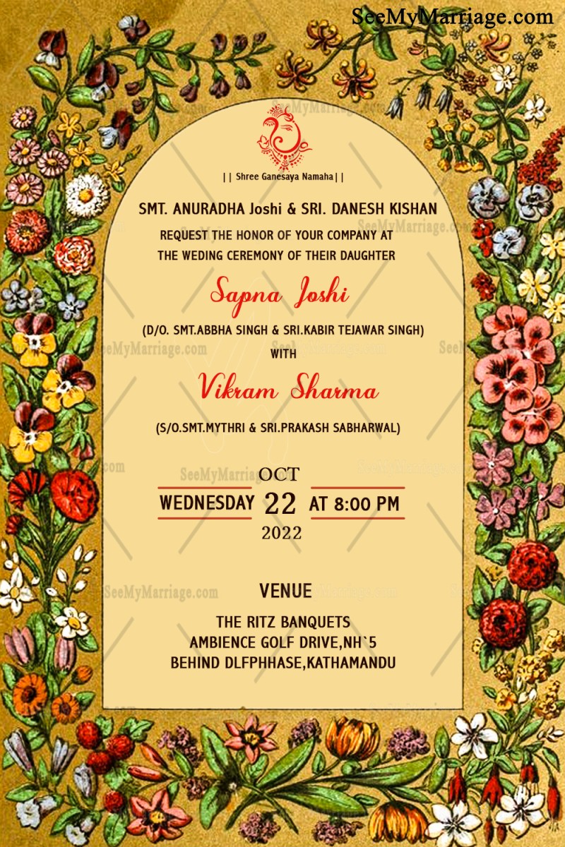 Beautiful Floral Flowers Theme Nepali Wedding Invitation Card ...