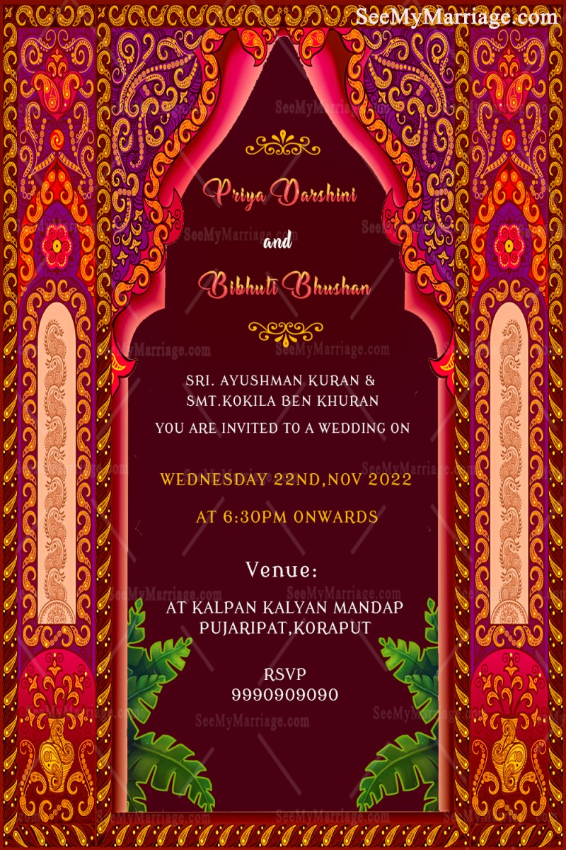 Traditional Design Maroon Theme With Cute Couple Odiya Wedding ...