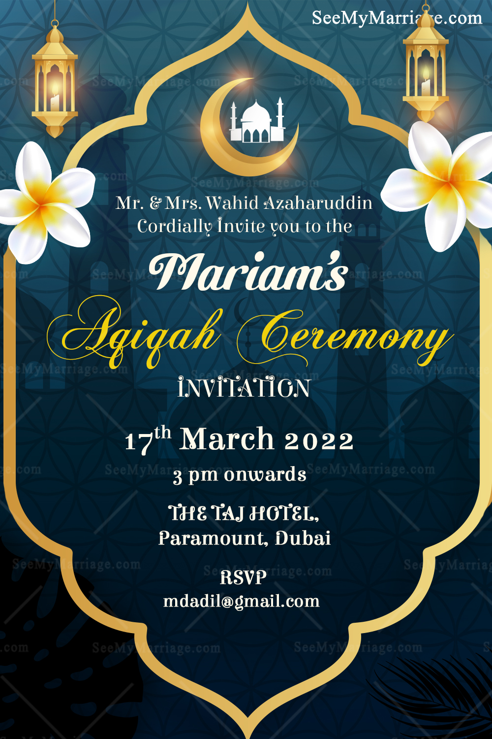 Blue Theme Muslim Aqiqah Ceremony Invitation Card – SeeMyMarriage