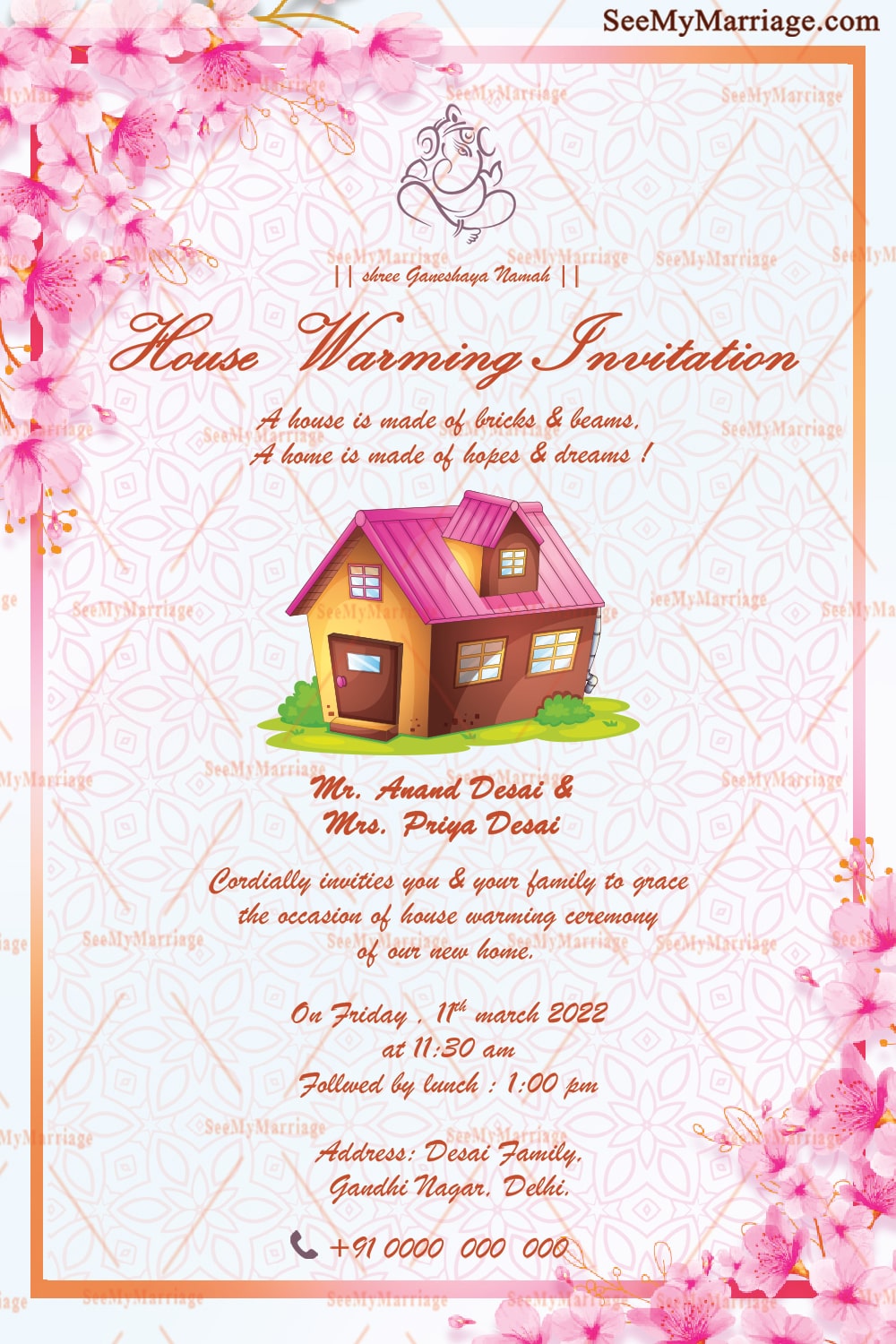 Simply Pink Invitation With Pretty Pink Flowers To Match The Pink ...