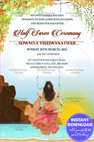 Half Saree Ceremony, Langa Voni, Saree Function Ceremony Invitations ...