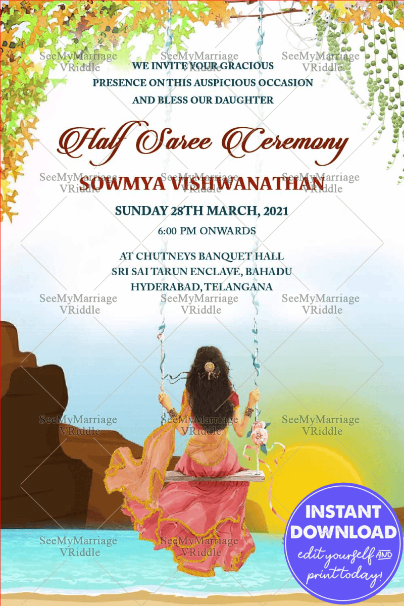 Half Saree Ceremony, Langa Voni, Saree Function Ceremony Invitations ...