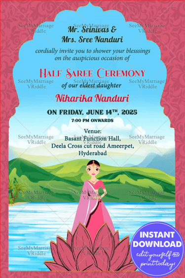 Lotus Theme Half Saree Invitation E Card – SeeMyMarriage
