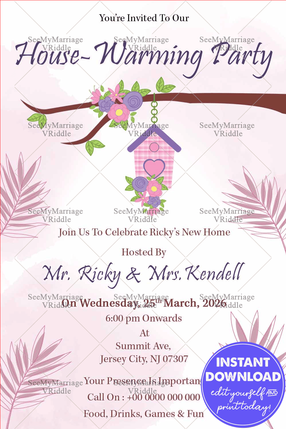 Our Pink Nest House Warming Party Invitation Card – SeeMyMarriage
