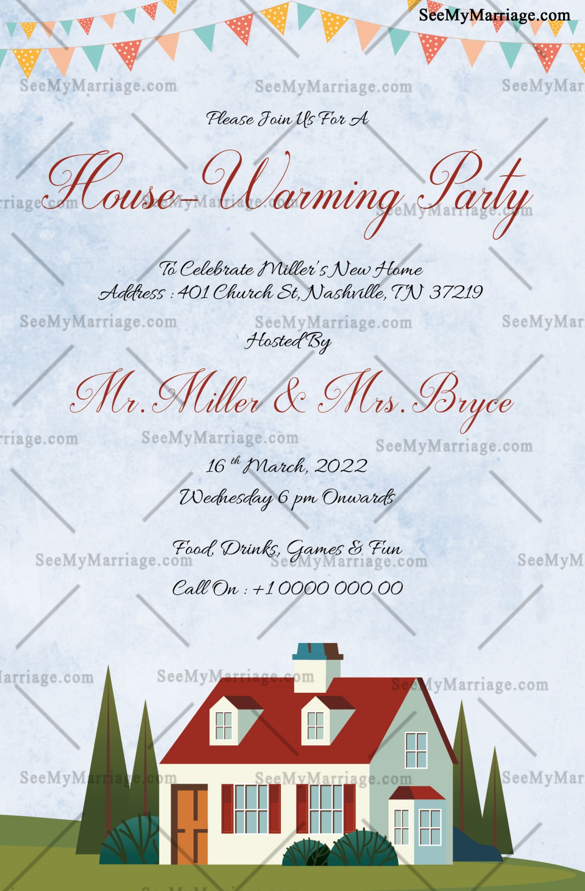 Invitation For House Warming Party With Blue Sky White Mansion And ...