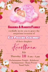 White Flower On Pink Invitation Card With A Sleeping Baby Ready To Be ...