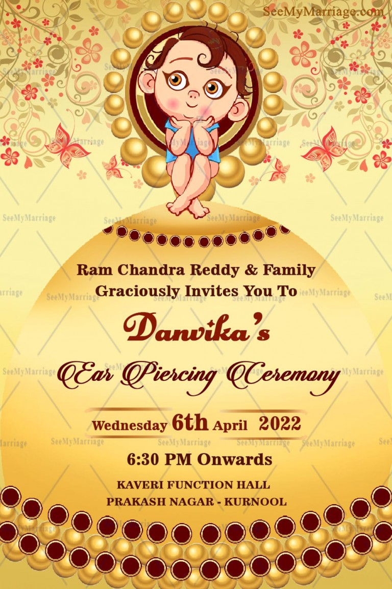 Invitation Card With A Cute Baby Thinking About Her Ear Piercing ...
