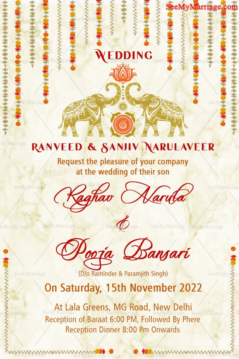 A Wedding Invitation Card Full of Golden Grandeur With Garlands Of ...
