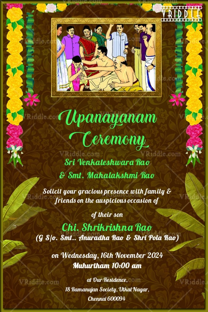 Green Theme Invitation Card For Upanayanam Ceremony With Traditional ...