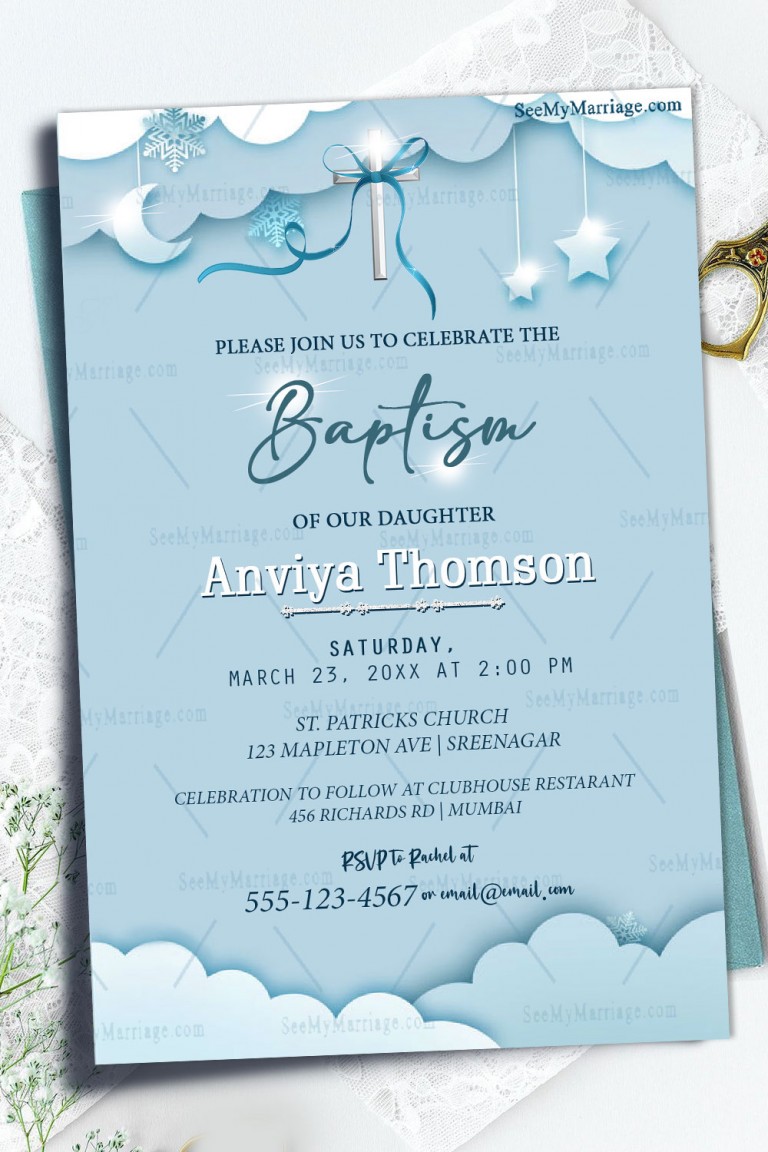 Blue Baptism Invitation Card Adorned With Moon And Stars – SeeMyMarriage