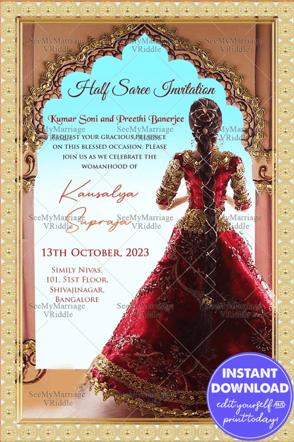 Half Saree Ceremony, Langa Voni, Saree Function Ceremony Invitations ...