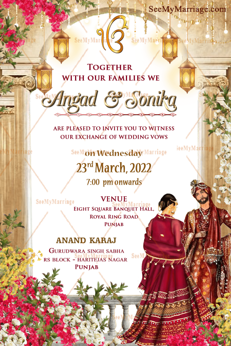 Punjabi Wedding Invitation Card Royal Anand Karaj Cream Theme ...