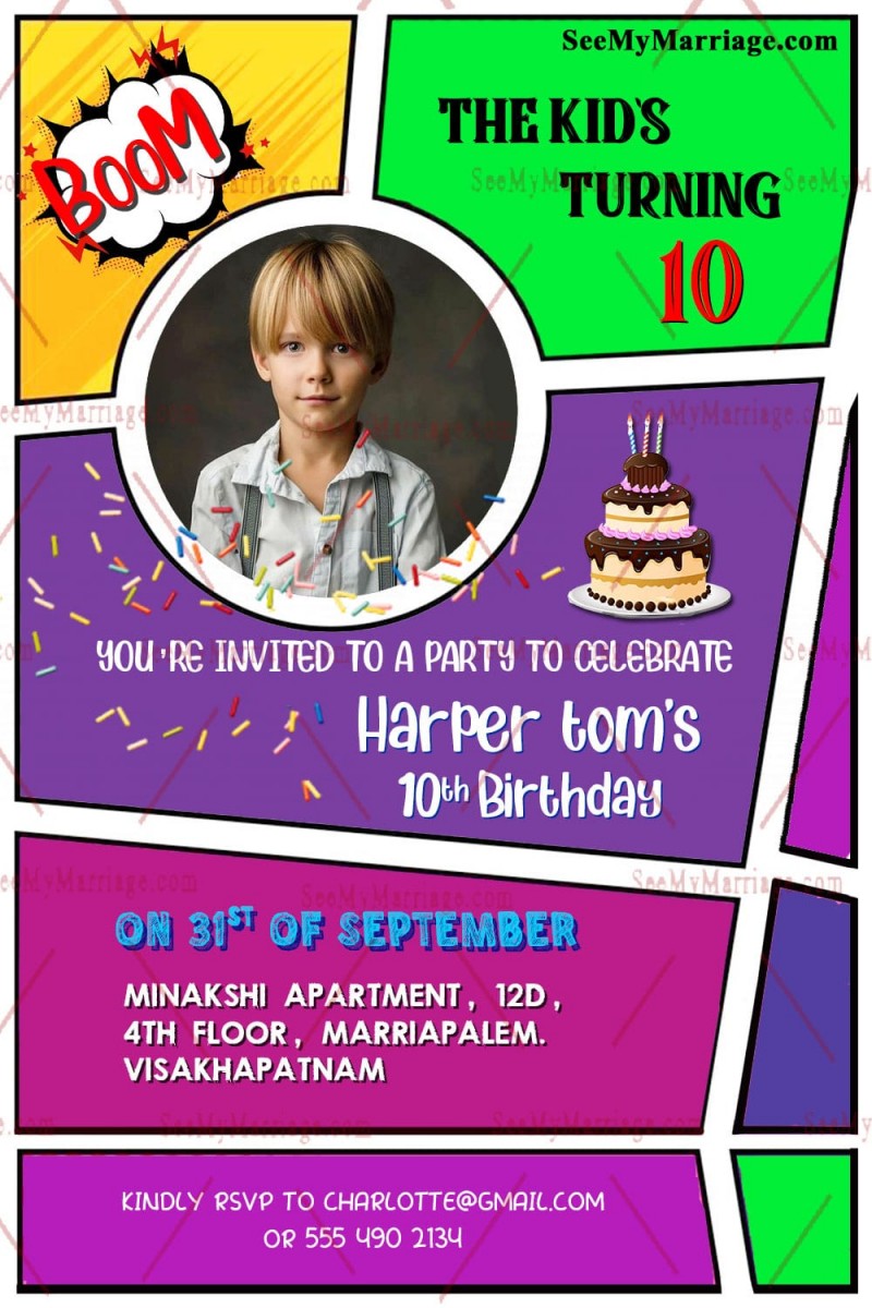 Comic Strip Style 10th Birthday Invitation Card – SeeMyMarriage