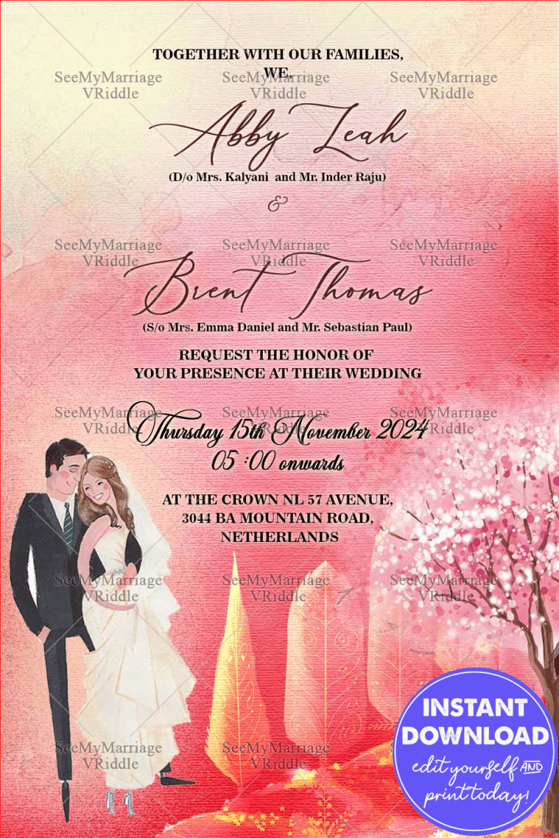 Christian Wedding Invitation Card Pink Watercolour Theme – SeeMyMarriage
