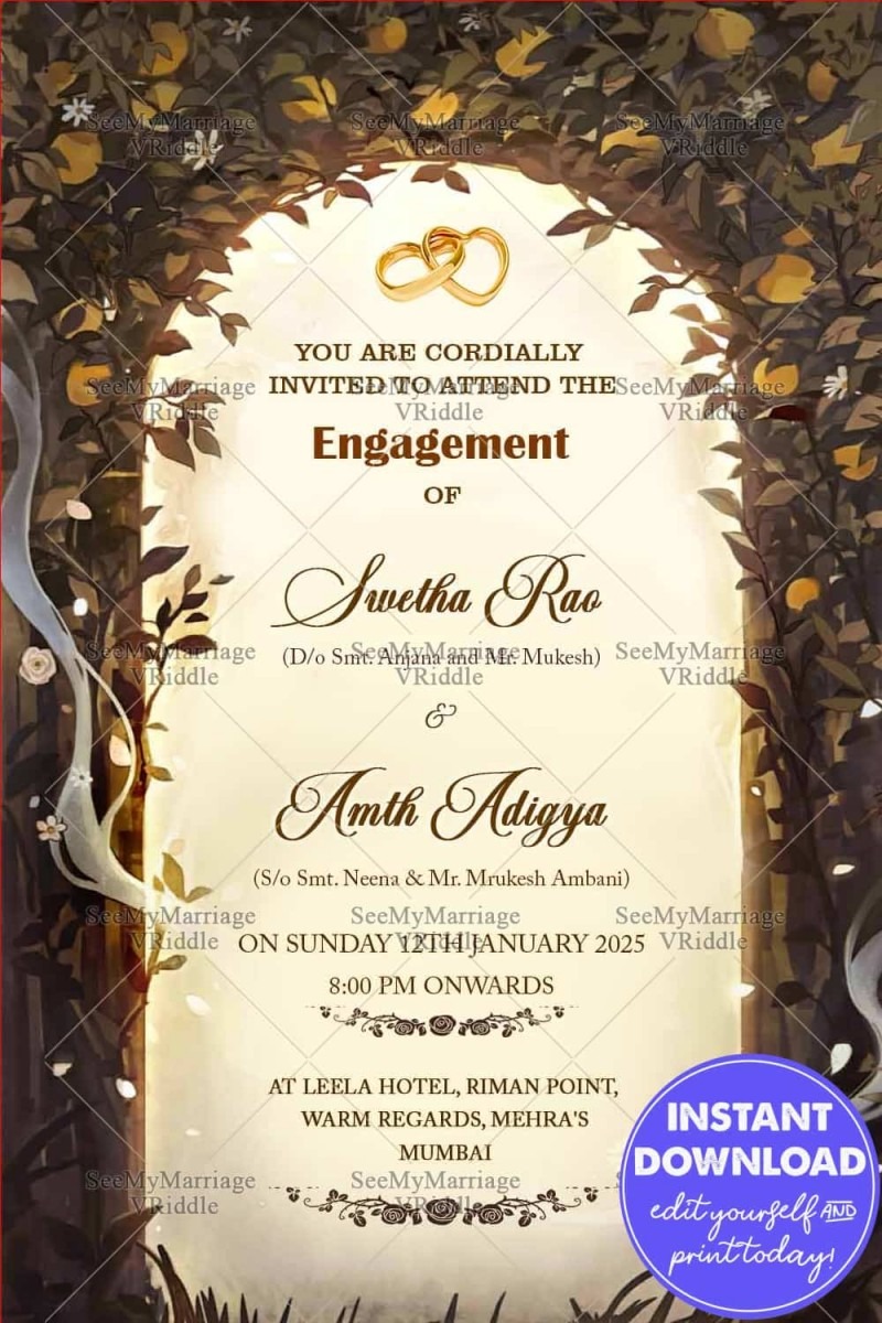 Floral Arch Engagement Invitation Card Painting Theme – SeeMyMarriage