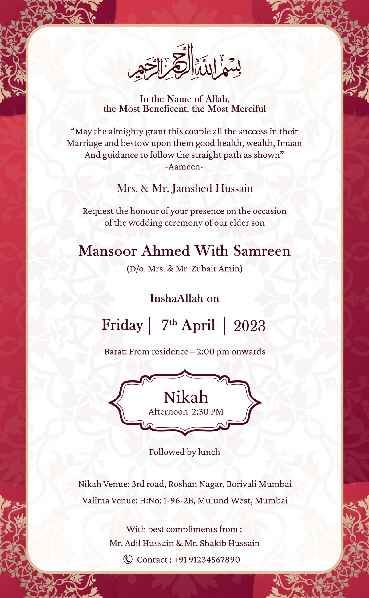 Red White Nikah Wedding Invitation Card Vintage – SeeMyMarriage