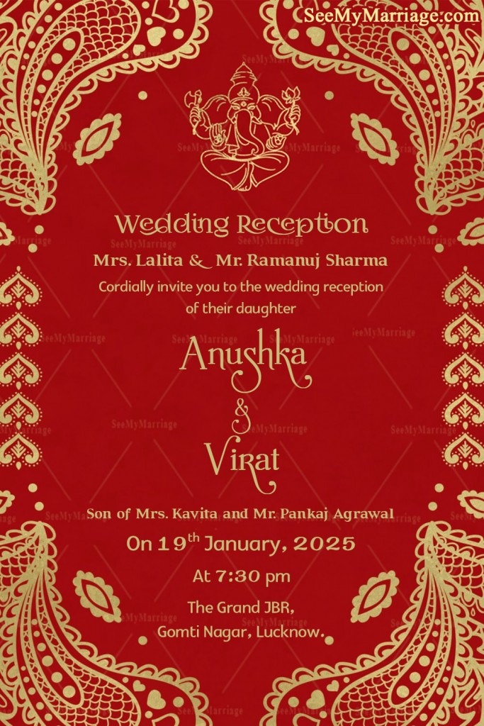 Traditional Red Wedding Invitation Card Vintage Gold Design – SeeMyMarriage
