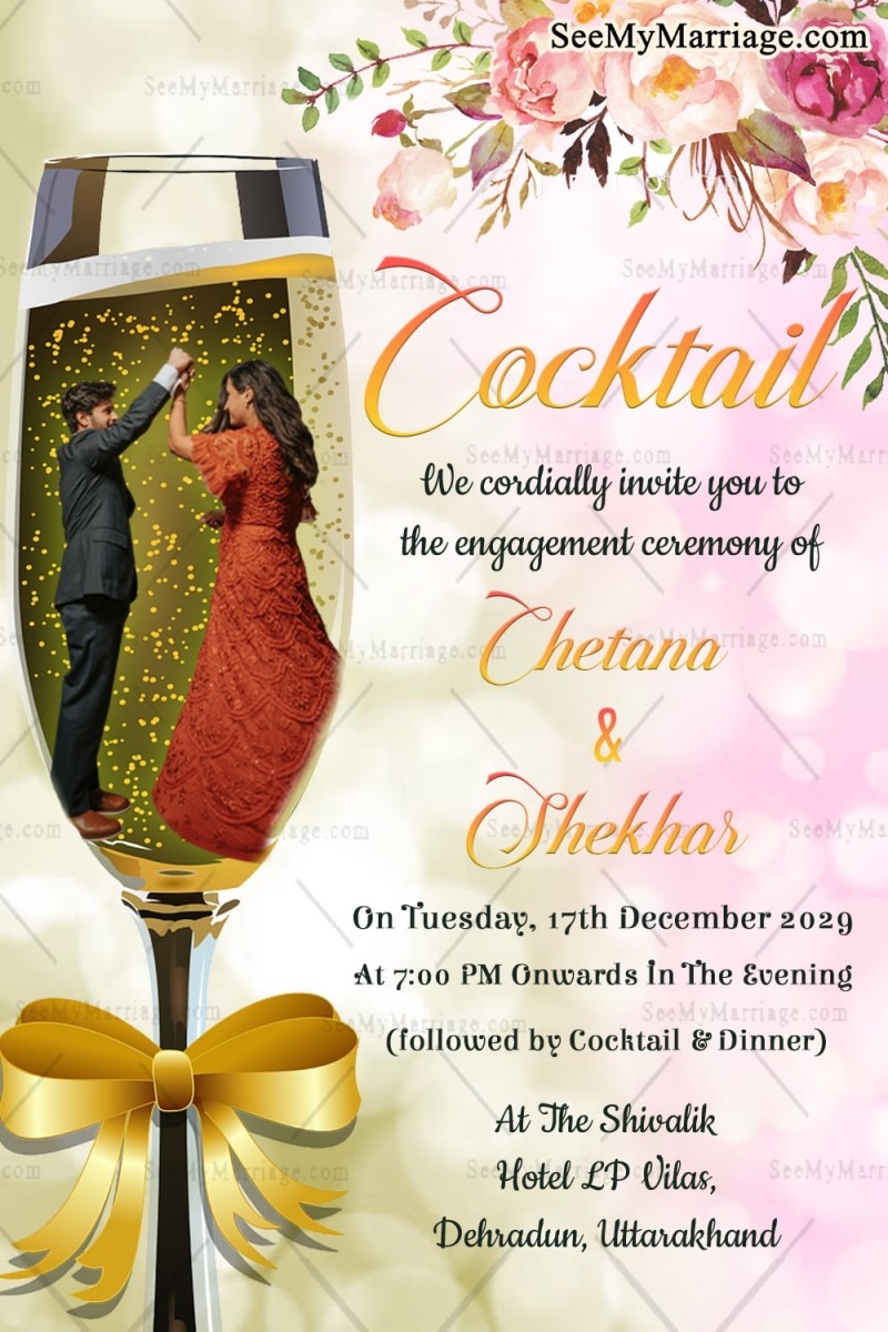 Engagement Cocktail Party Invitation Card Add Photo Champagne Flute ...