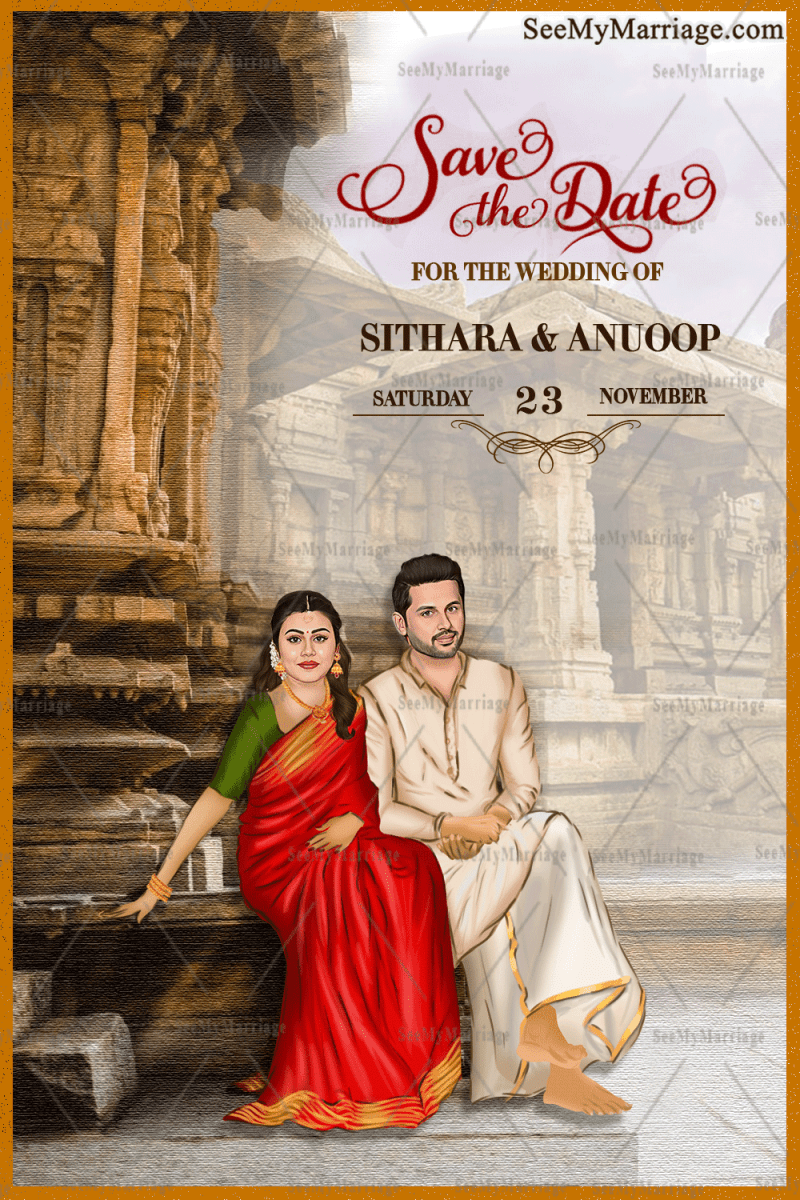 Temple Wedding Couple Caricature Invitation Card Cute Fun – SeeMyMarriage