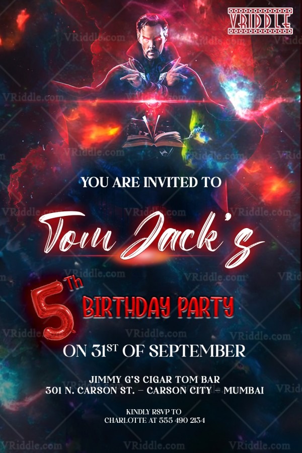 Dr Strange Theme 5th Birthday Invitation Black Galaxy – SeeMyMarriage